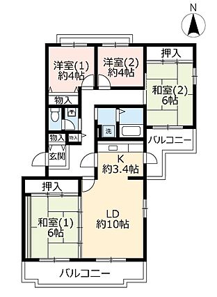 【ホームズ】URアクティ学園西町[4LDK/賃料11.18万円/2階/86.96㎡]。賃貸マンション住宅情報