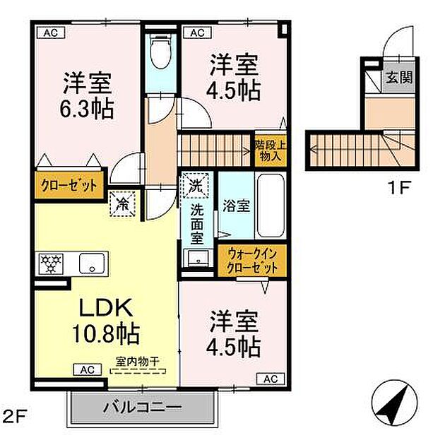 【ホームズ】でお部屋探し！フロー・リーベ 2階/201[3LDK/賃料11.9万円/63.36㎡]賃貸アパート住宅情報(物件番号:3701231-0020649、取扱い不動産会社:ハウスコム ...